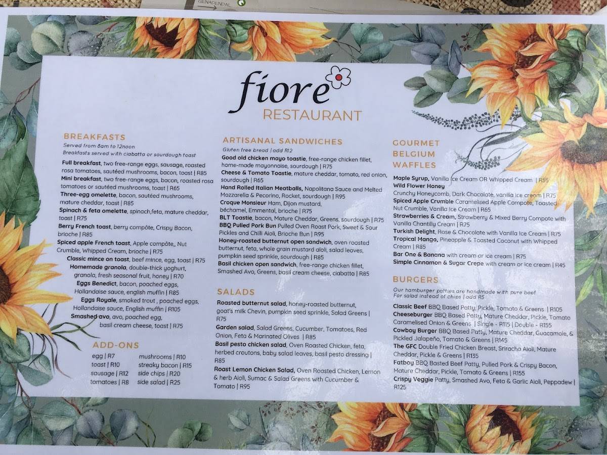 Menu at Fiore Greyton Restaurant and Garden Centre, Greyton