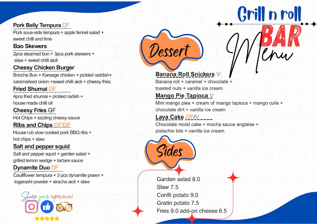 Menu at Grill N Roll restaurant, Rotorua