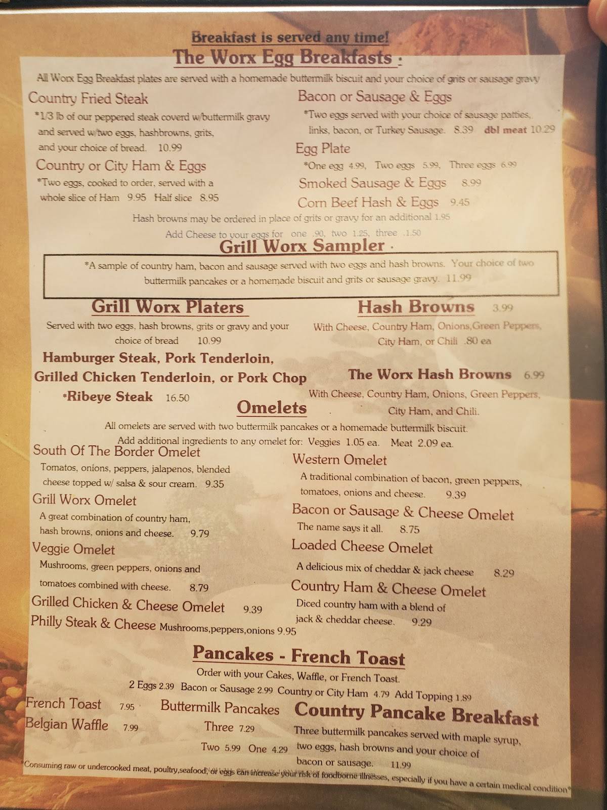 Menu at Grill Worx restaurant, Burlington, W Webb Ave