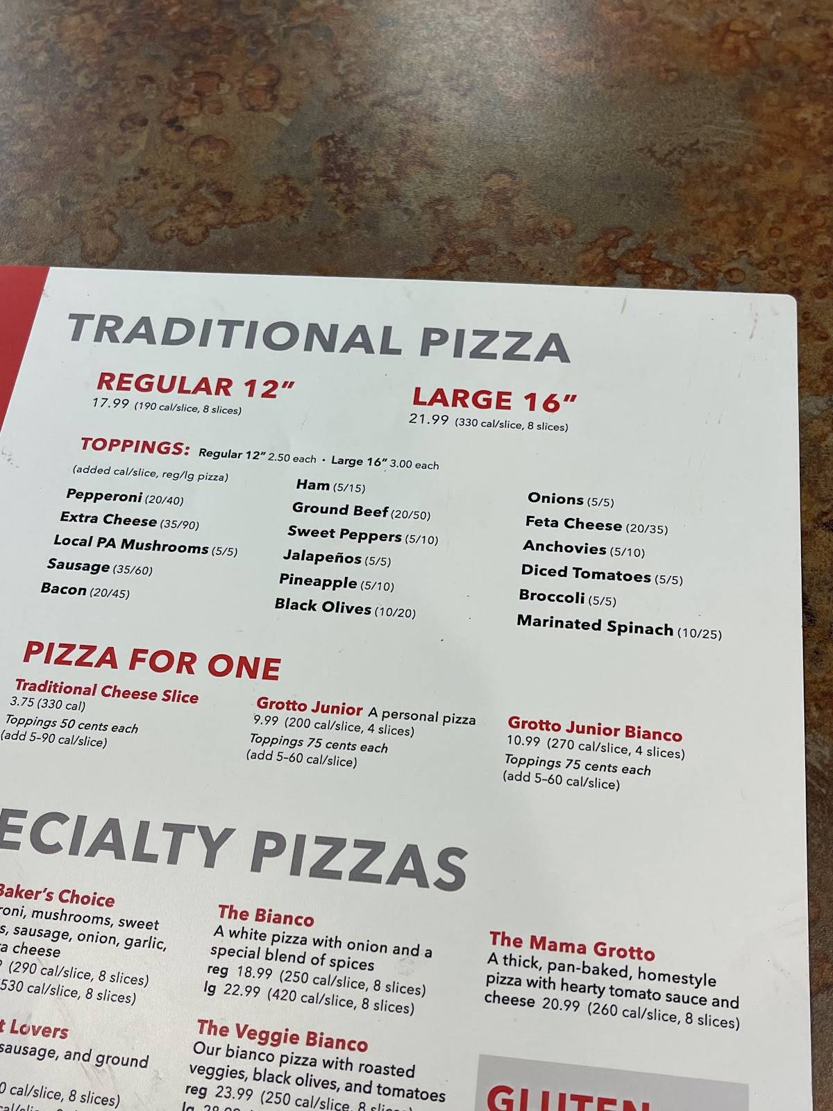 Menu at Grotto Pizza pub & bar, Dover, N Dupont Hwy