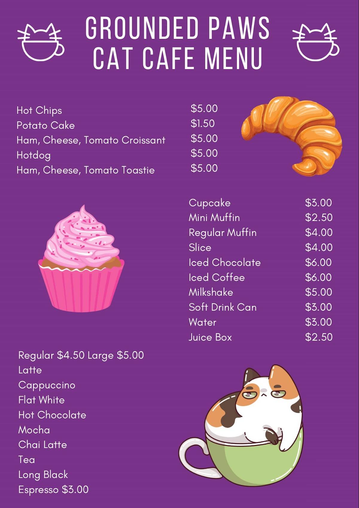 Menu at Grounded Paws Cat Cafe, Traralgon