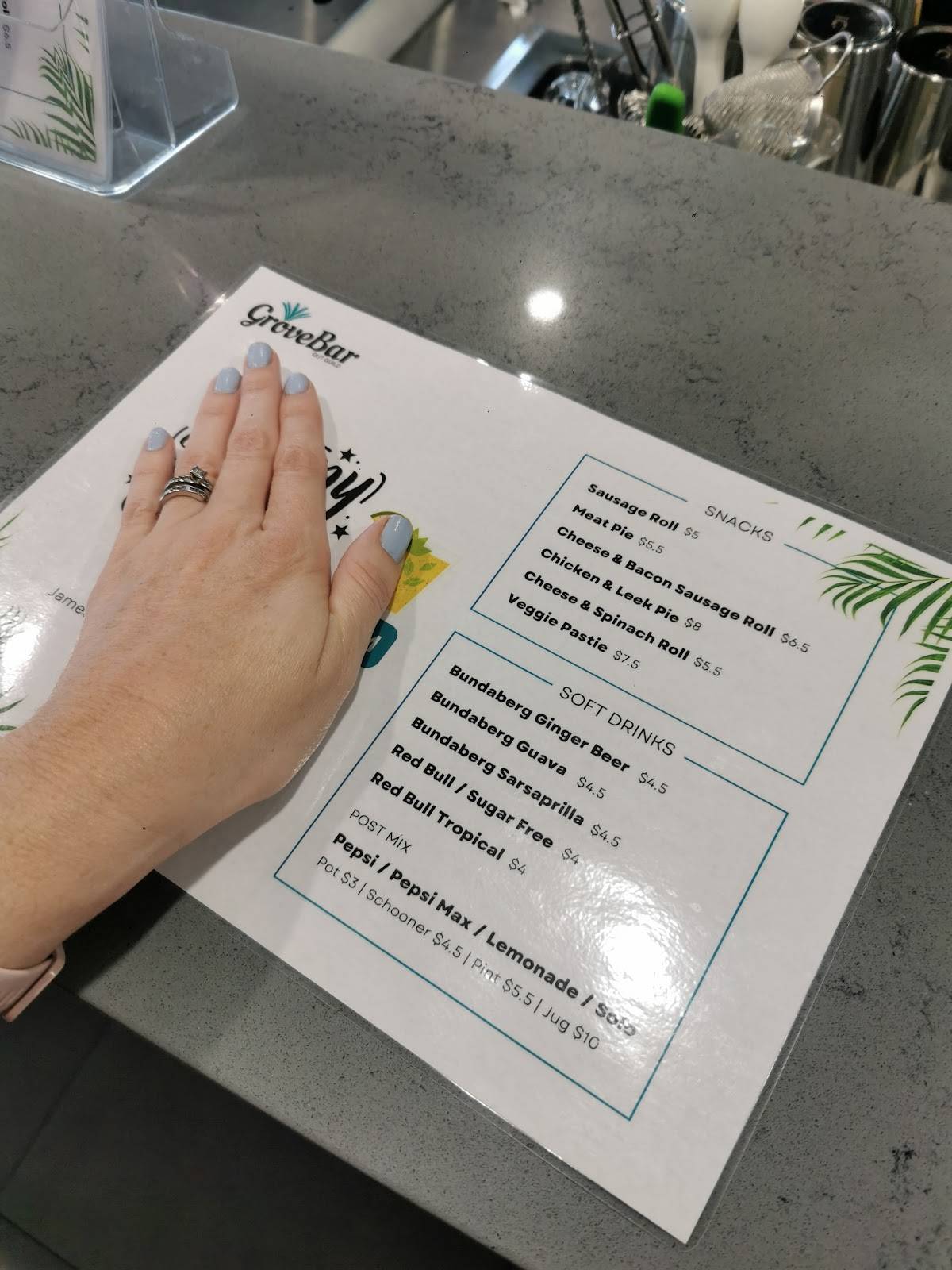 Menu at Grove Bar, Kelvin Grove, QUT T Block