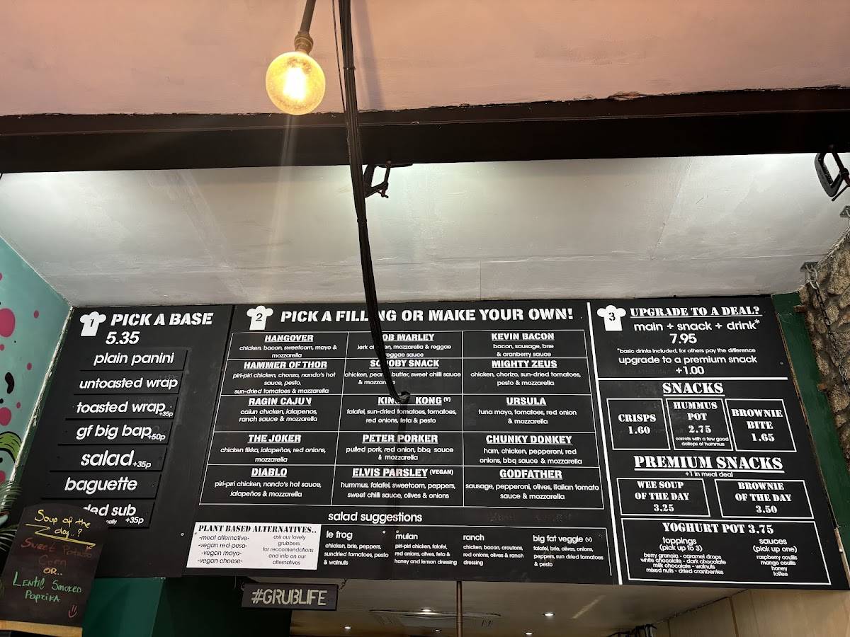 Menu at Grub Fresh Food cafe, Aberdeen, 59 Schoolhill