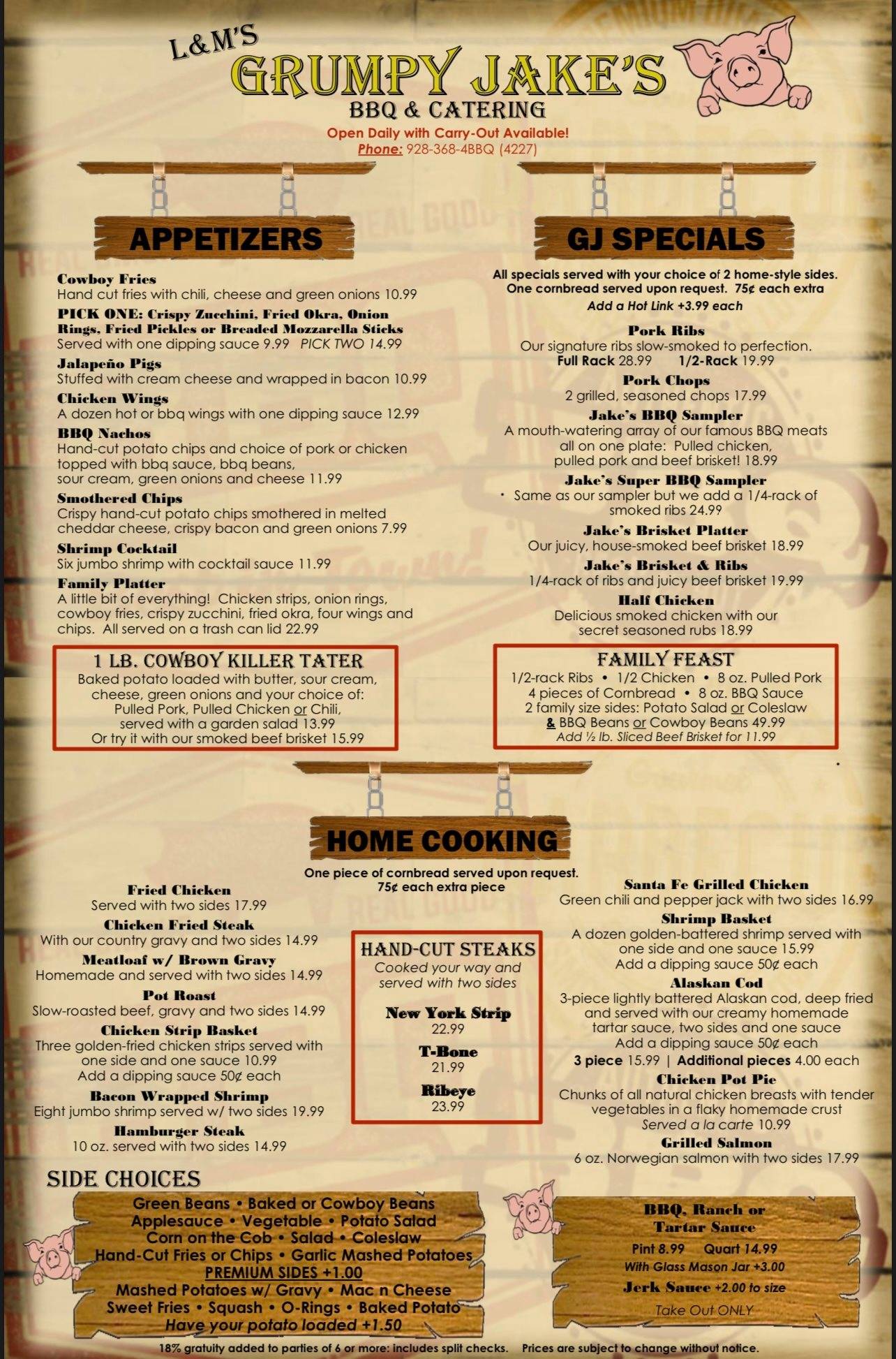 Menu at Grumpy Jake's BBQ & Catering, Pinetop-Lakeside