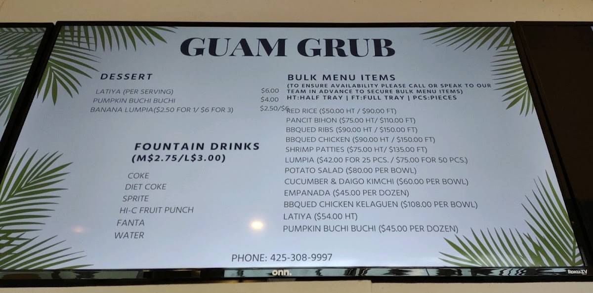 Menu at Guam Grub BBQ, Everett