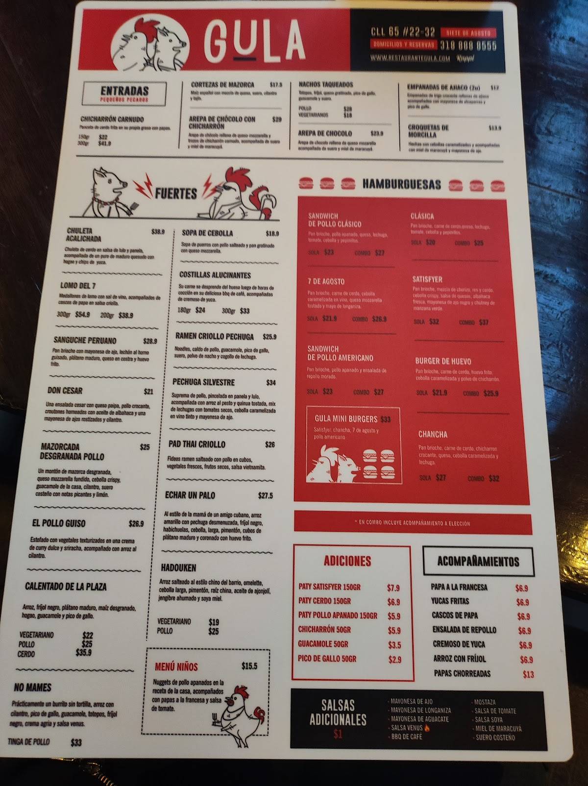 Carta del restaurante Gula, Bogotá, Cl. 65 #22-32