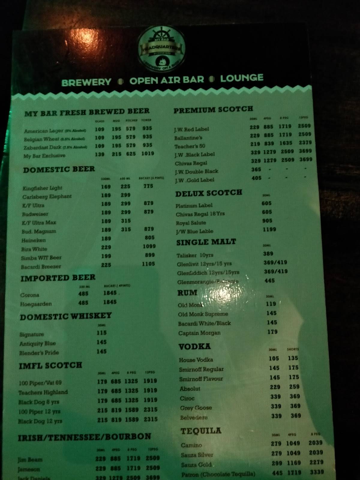 Menu at El Vino Nightclub Gurugram, Gurugram
