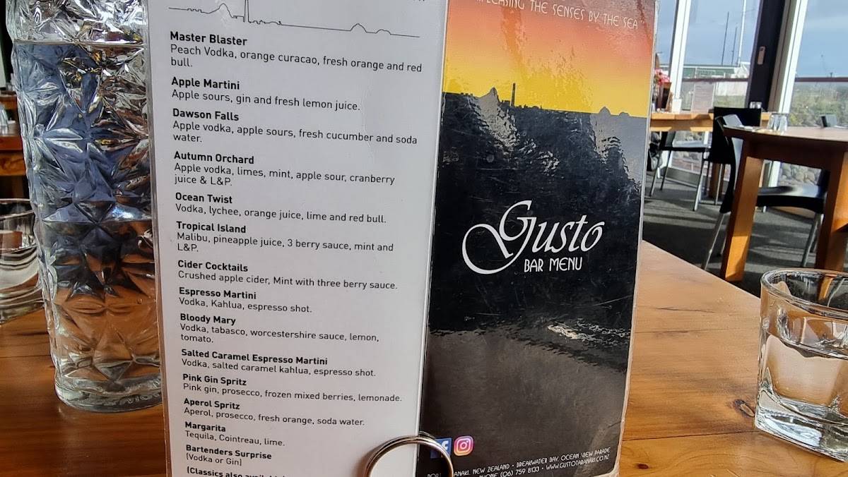 Menu at Gusto Restaurant, Cafe & Bar, New Plymouth