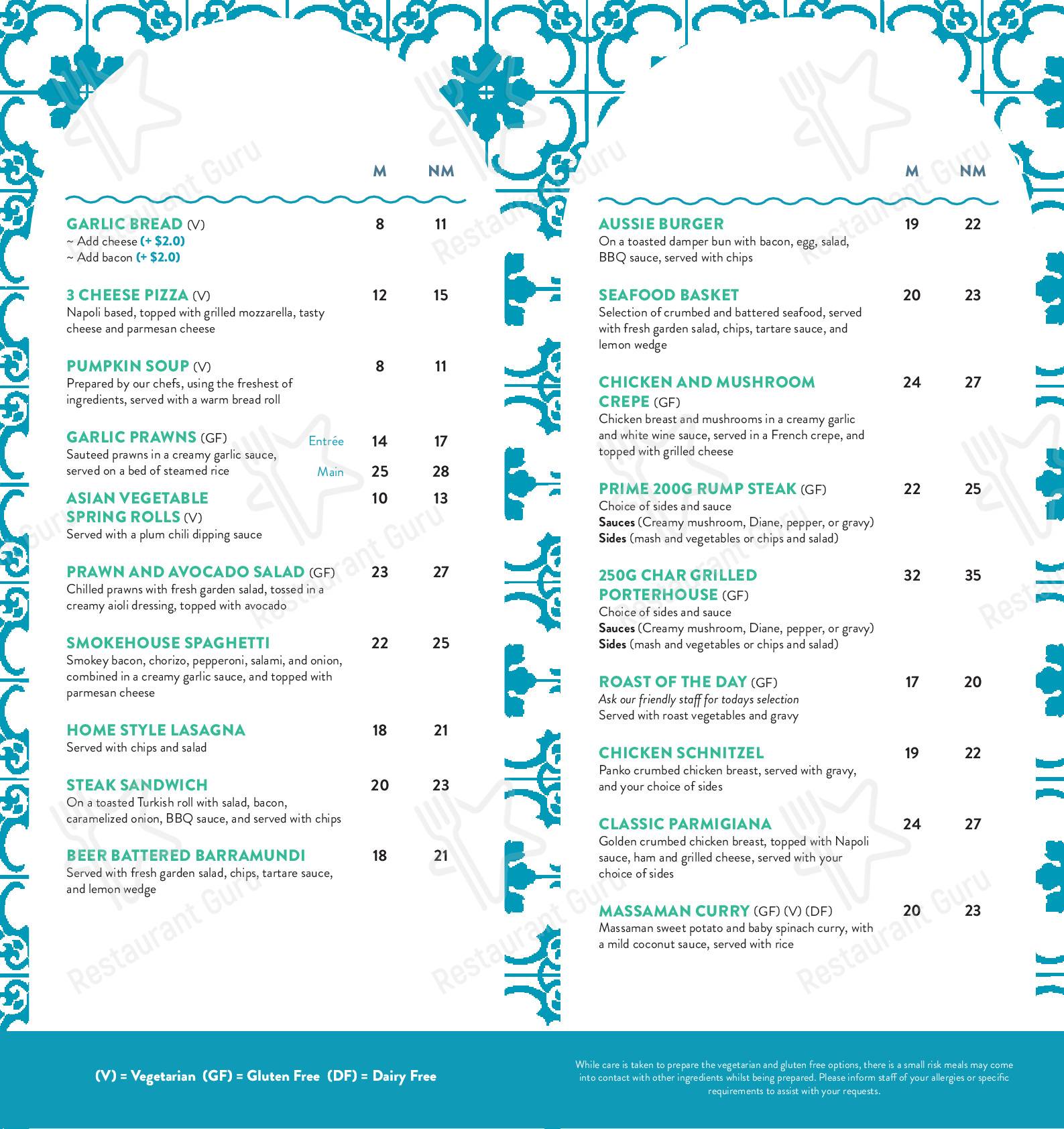 Menu at Gympie RSL Club, Gympie