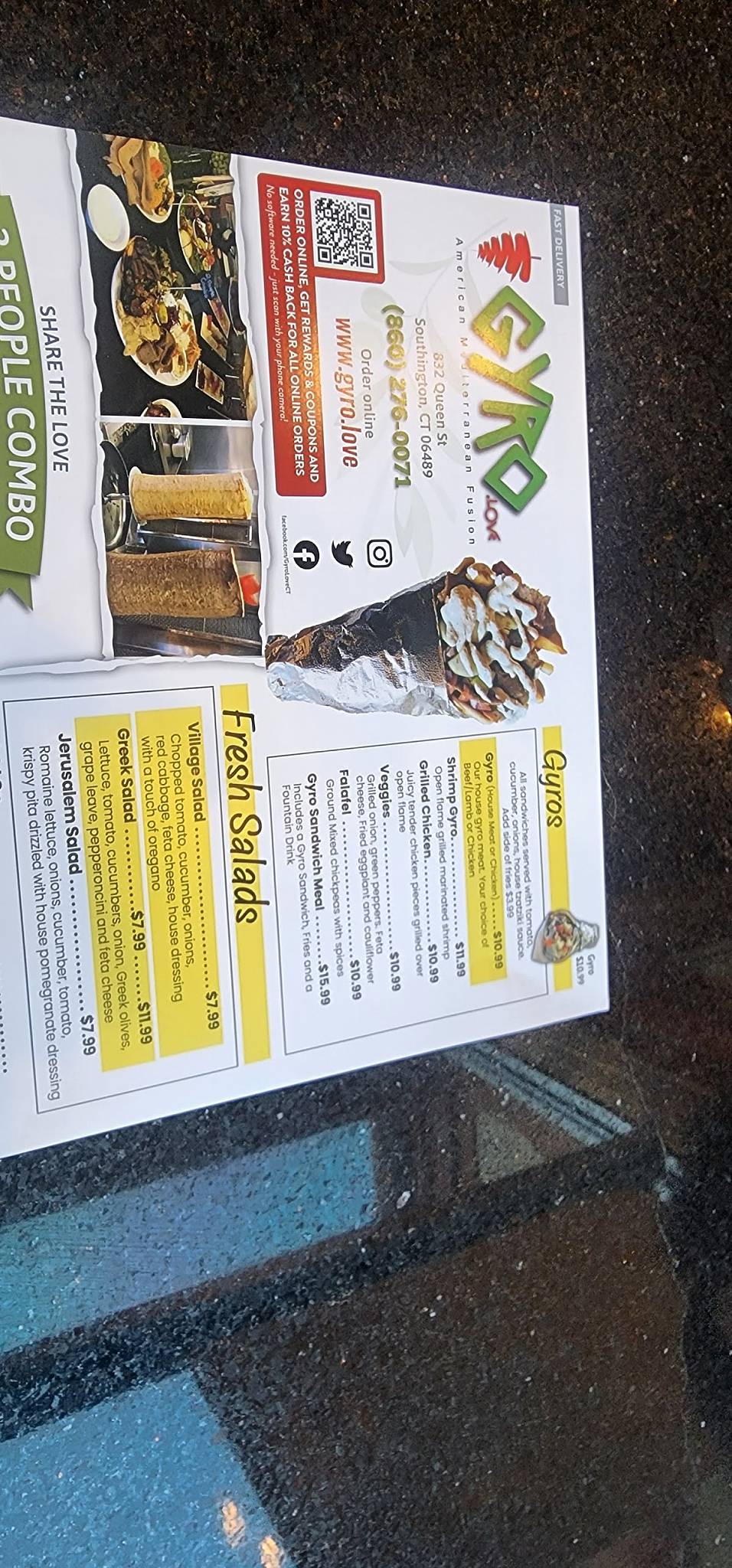 Menu at Gyro Love restaurant, Southington