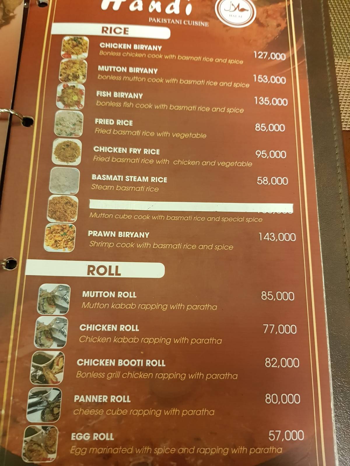 Menu at HANDI RESTAURANT (PAKISTANI CUISINE), Hanoi