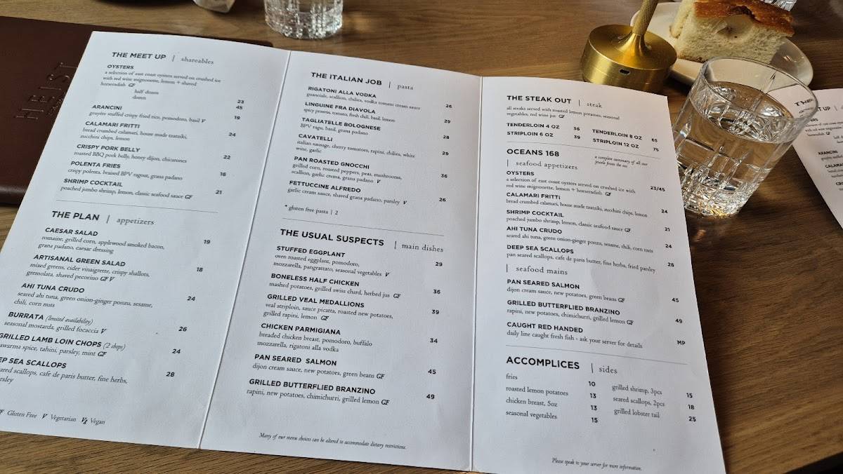 Menu at HEIST Restaurant + Wine Club, Kingston