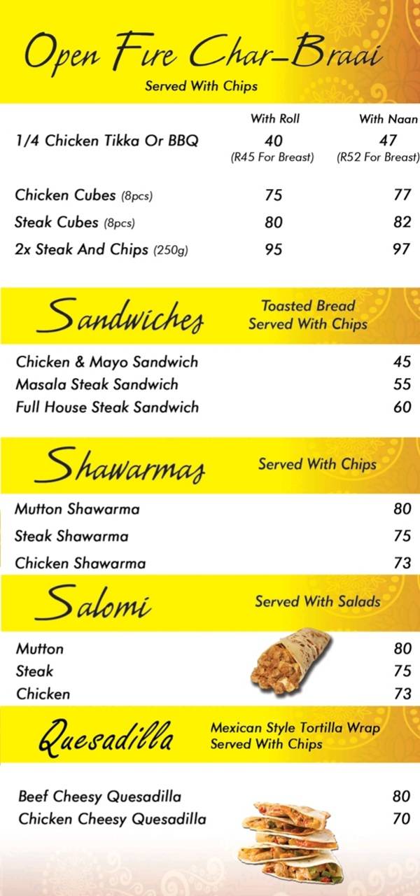 Menu at HOT STUFF Bayview Bayview restaurant, South Africa
