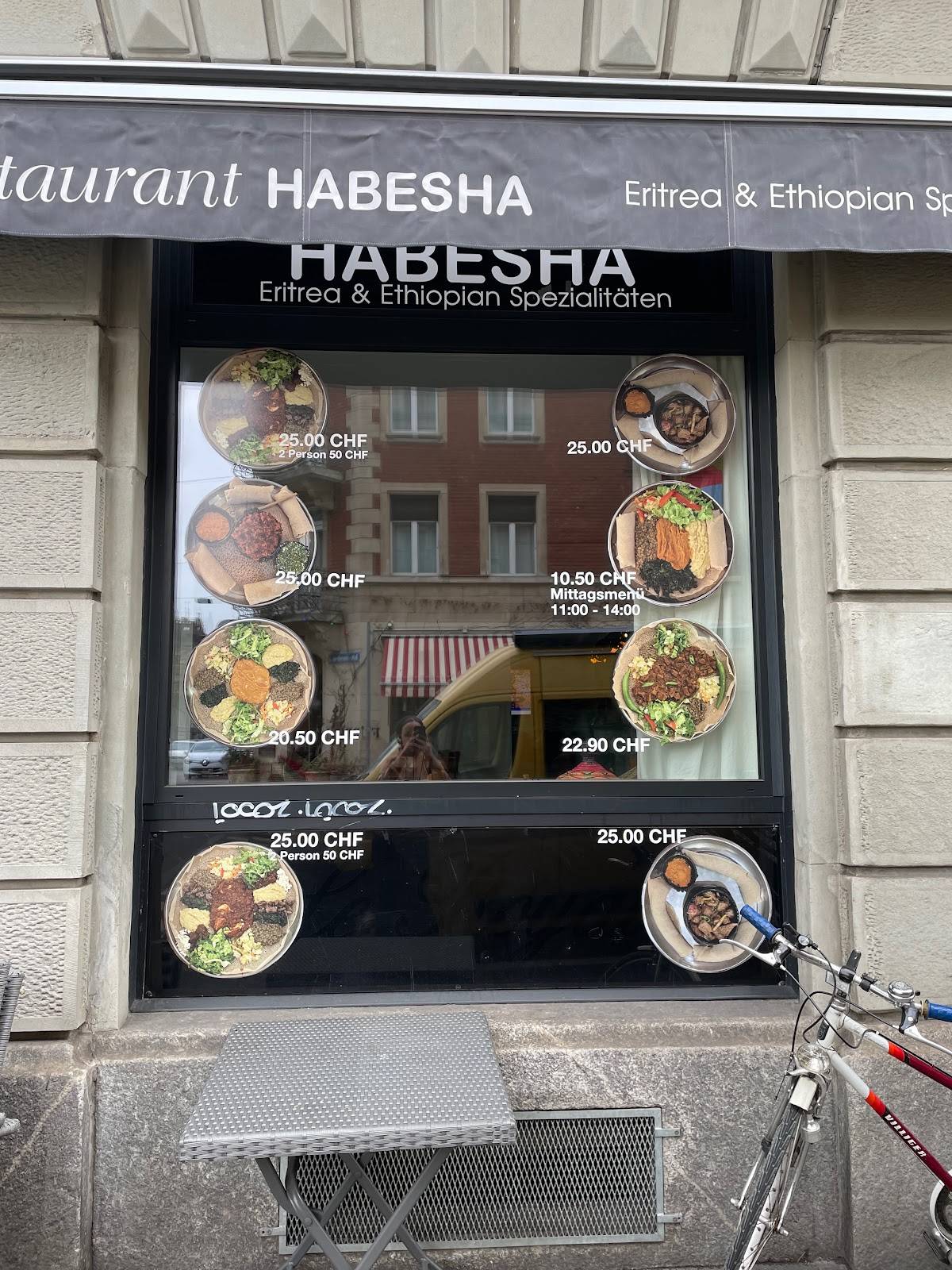 Menu at Habesha Restaurant, Zürich, Schreinerstrasse 64