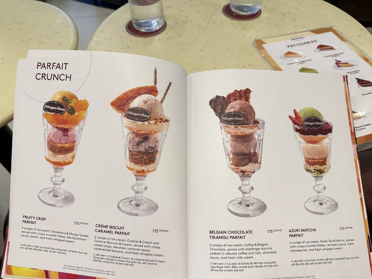 Menu at Häagen-Dazs restaurant, Ho Chi Minh City, 20 Đ. Lê Thánh Tôn
