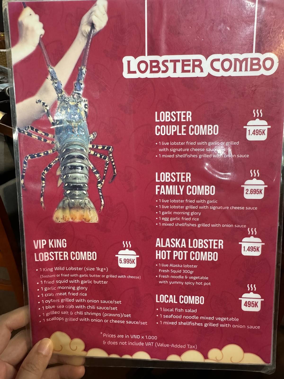 Menu at Hải sản Động Tôm Hùm - Lobster Cave seafood restaurant, Phu Quoc
