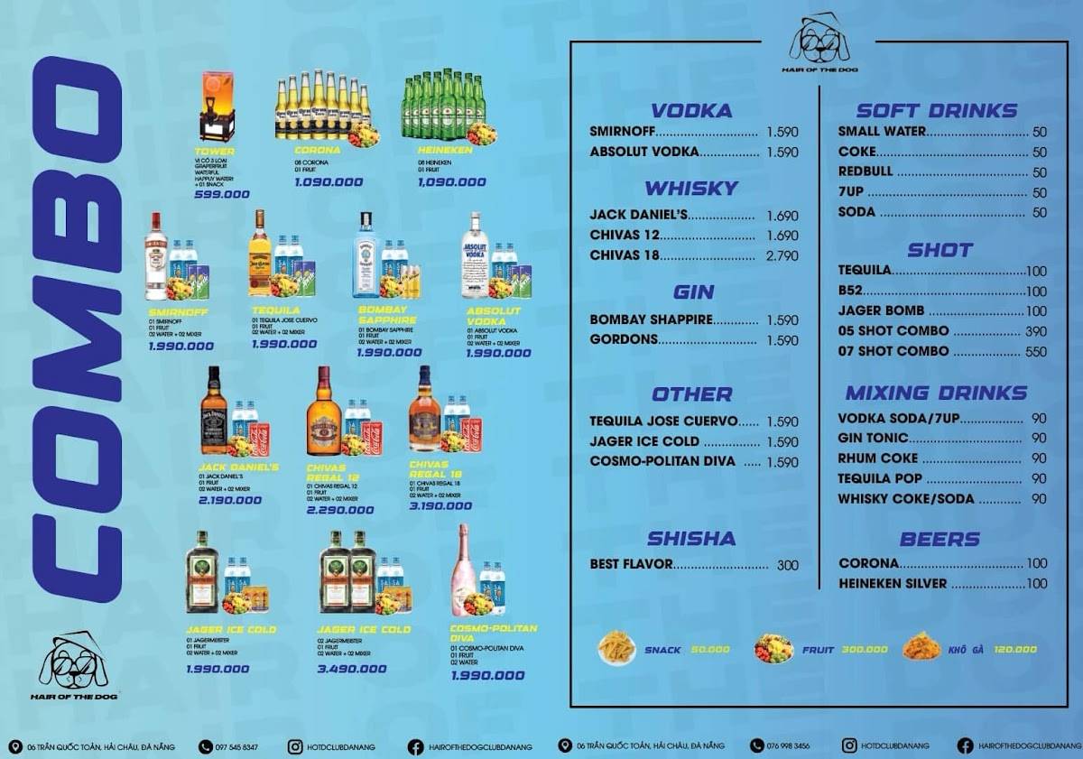 Menu at Hair Of The Dog Bar Danang, Da Nang