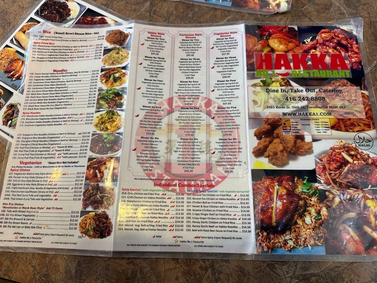 Menu at Hakka No. 1 Cuisine restaurant, Toronto