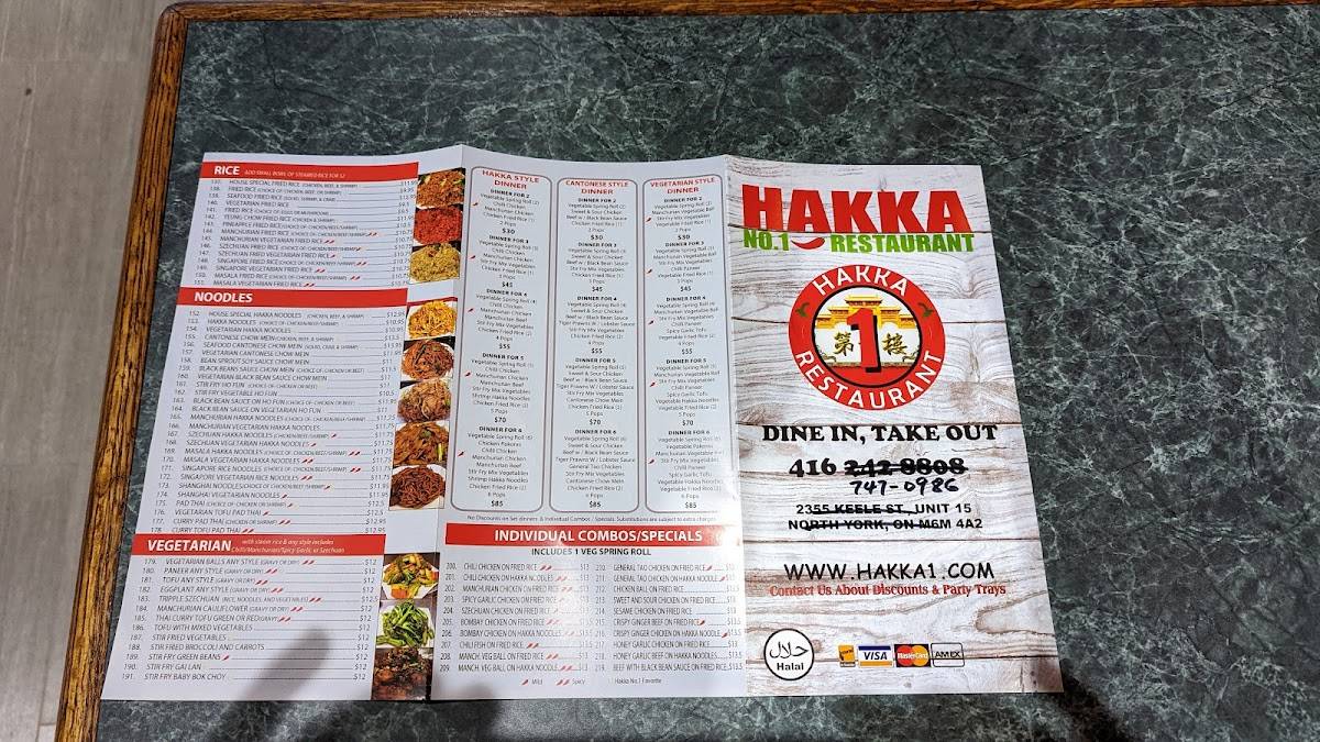 Menu at Hakka No. 1 Cuisine restaurant, Toronto, Keele St