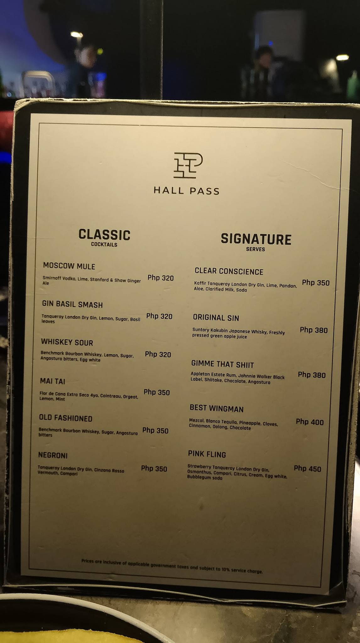 Menu at Hall Pass pub & bar, Makati