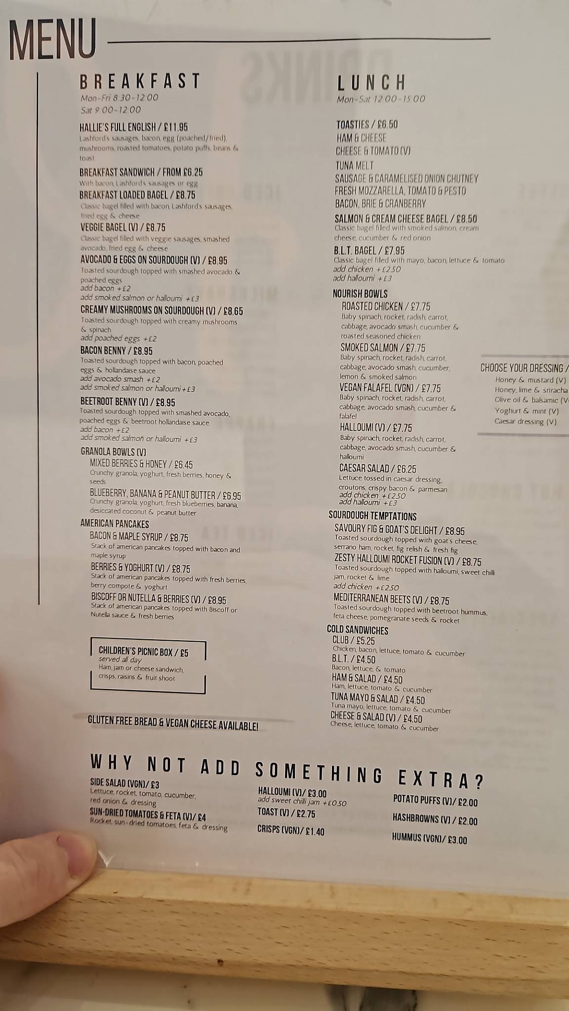 Menu at Hallies Cafe, Solihull