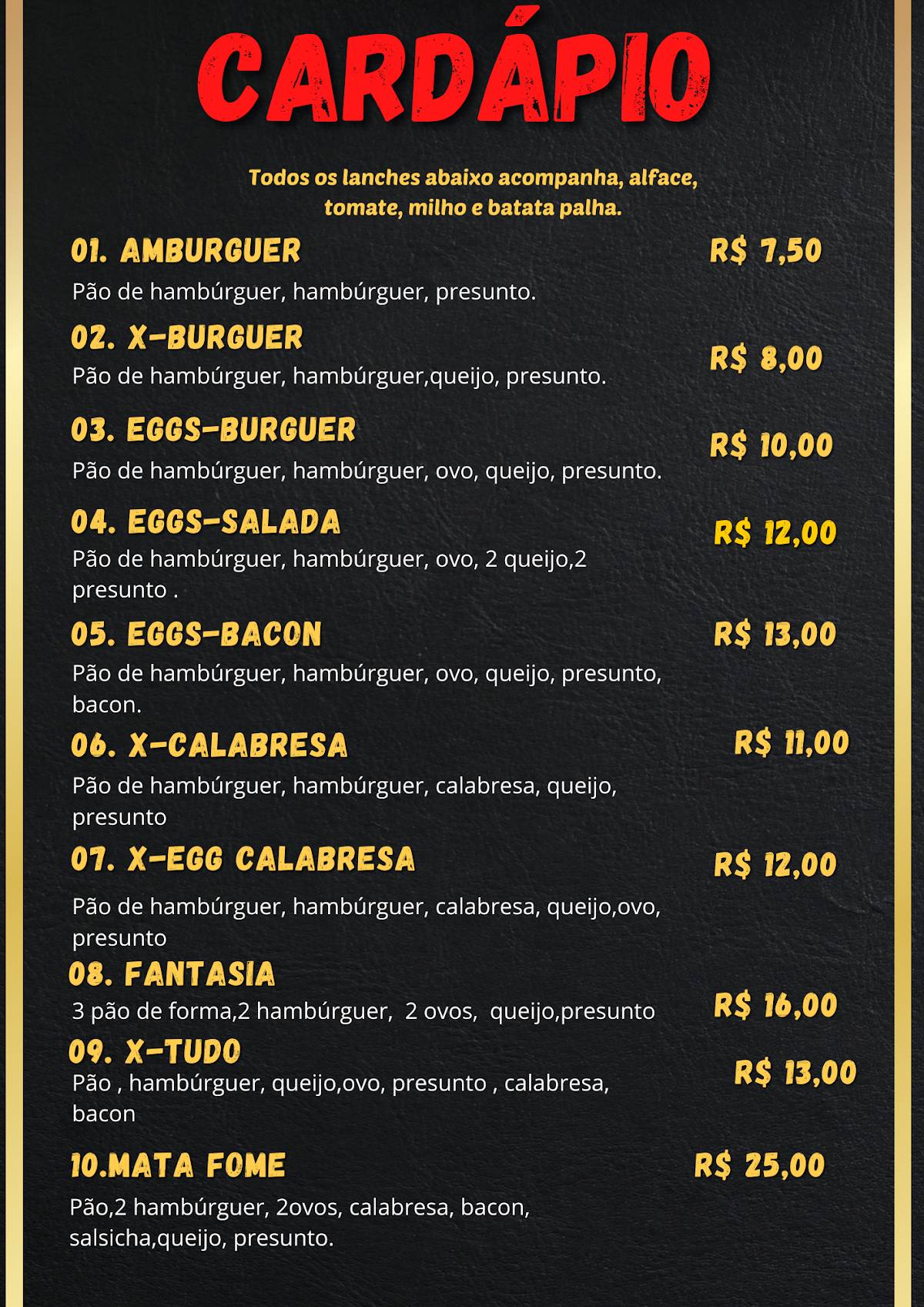Menu em Hambúrguer & Yakisoba restaurante, Vila Velha