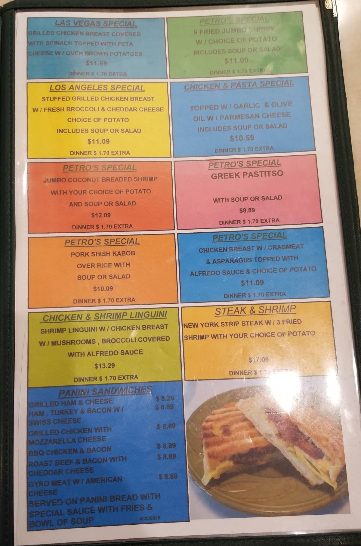 Menu at New Petros Restaurant, Hammond