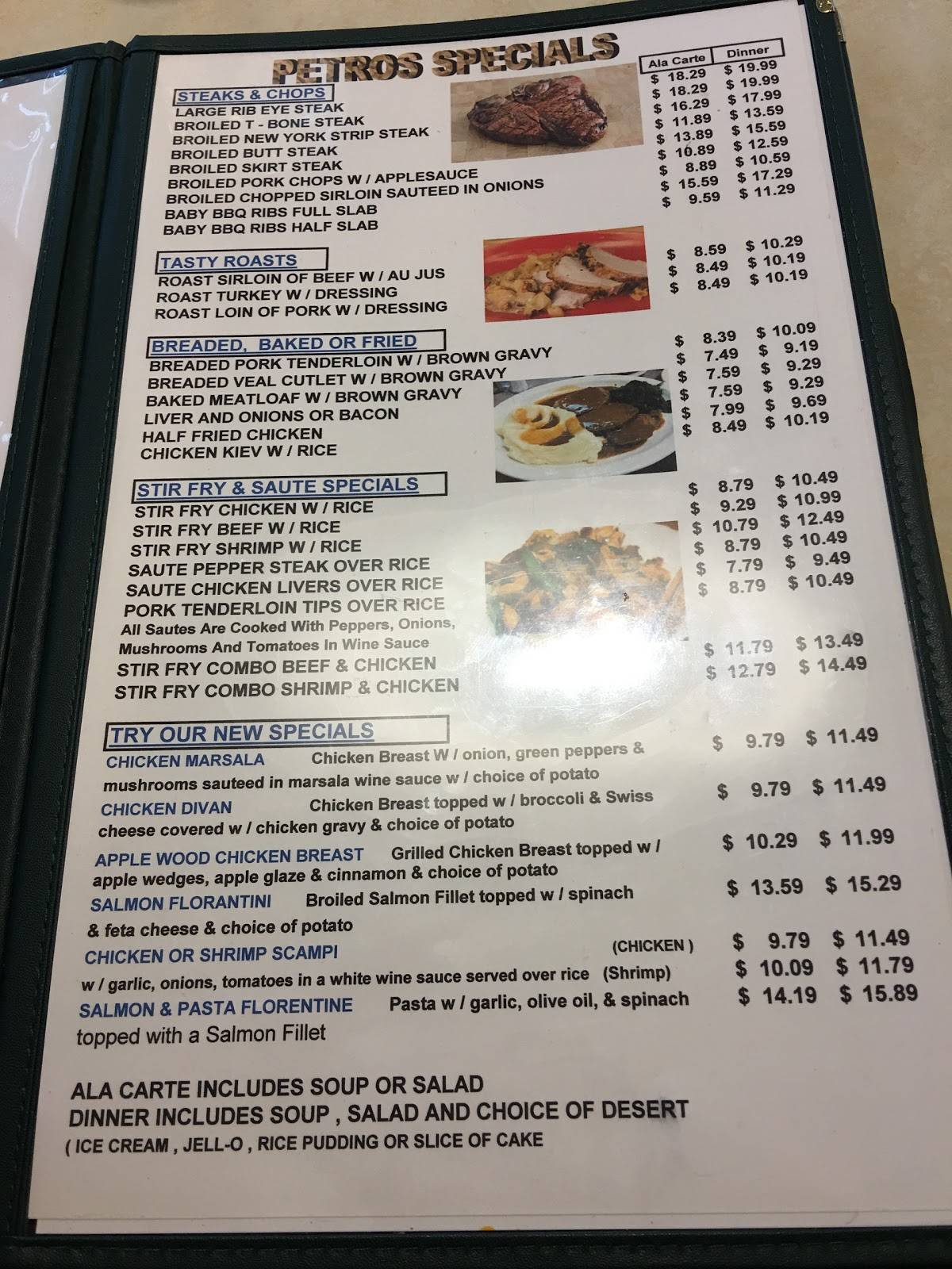 Menu at New Petros Restaurant, Hammond