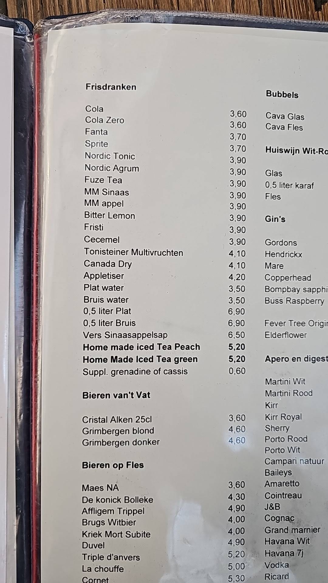 Menu at Hangar 220, Sint-Niklaas