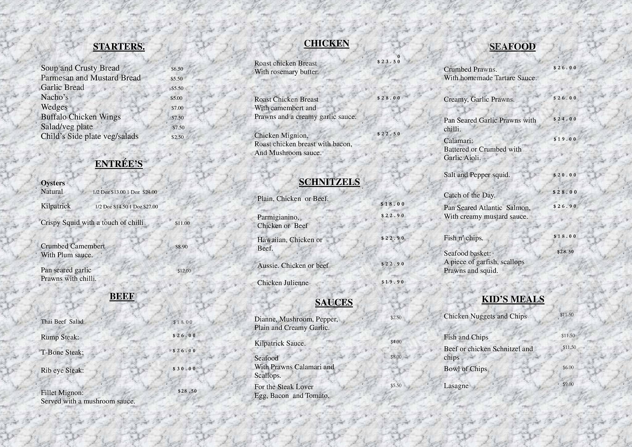 Menu at Hannahville Hotel pub & bar, Port Augusta