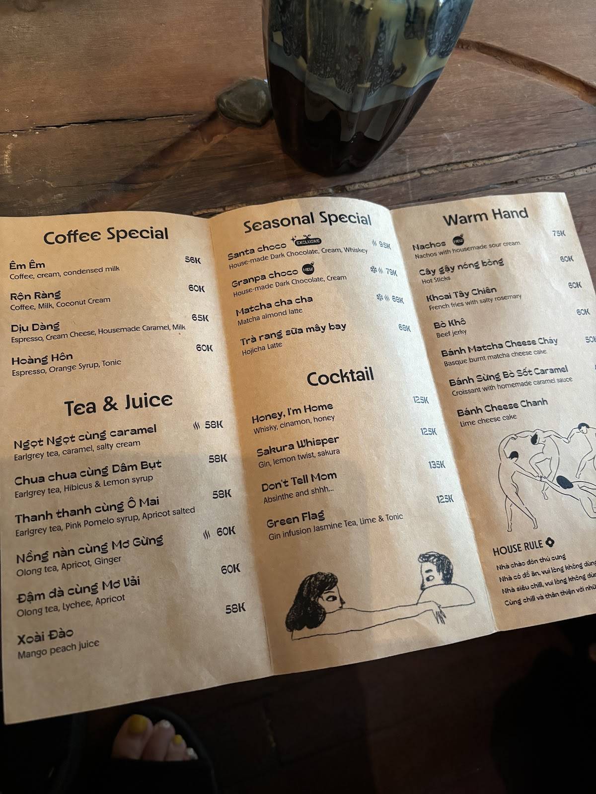 Menu at Hanoi Neighbors cafe, Hanoi
