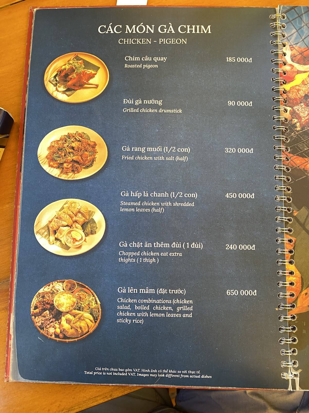 Menu at Quan An Ngon restaurant, Hanoi, 18 P. Phan Bội Châu