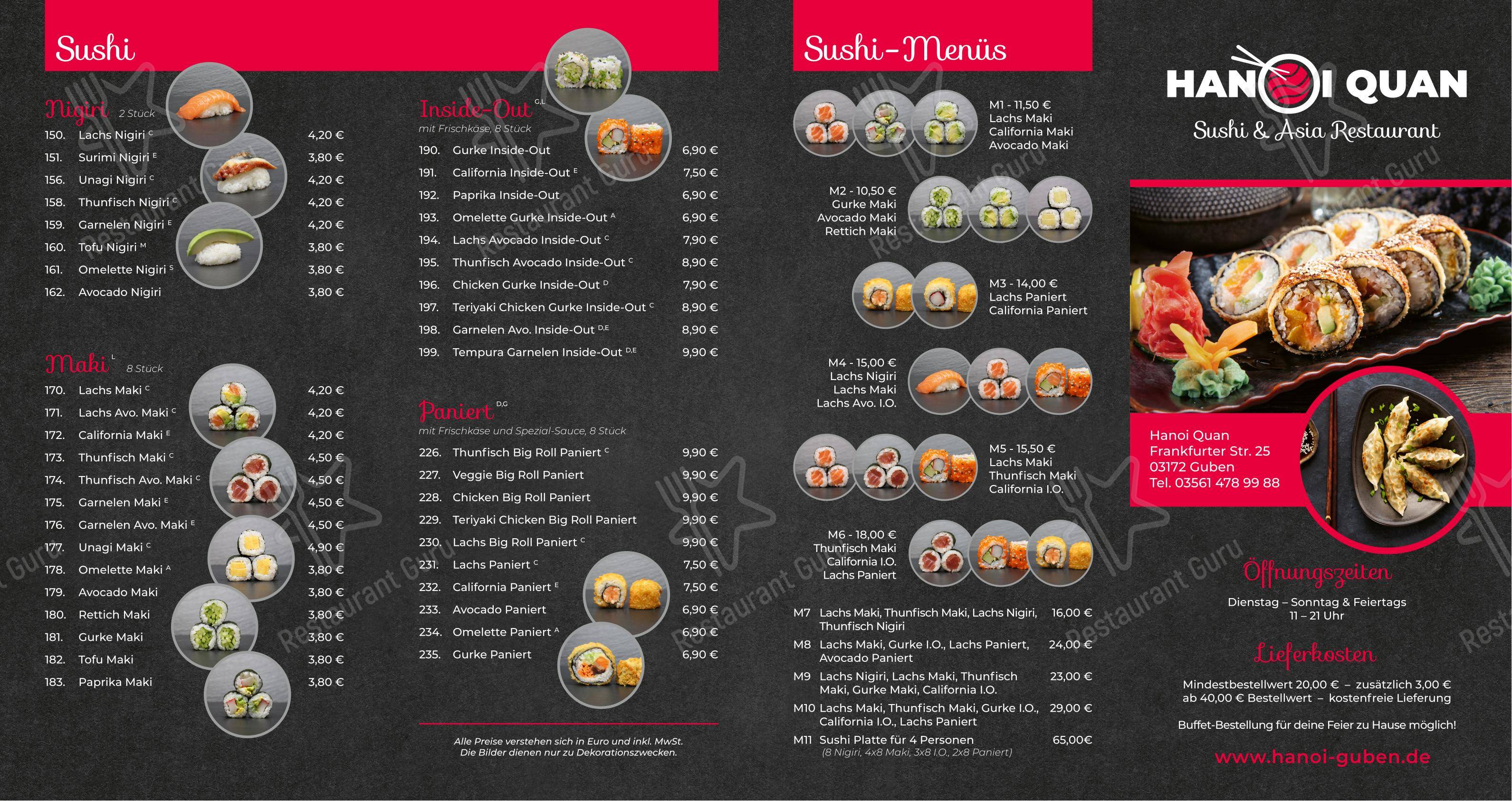 Speisekarte von Hanoi Quan Restaurant Guben - Sushi & Asiatisches Essen ...