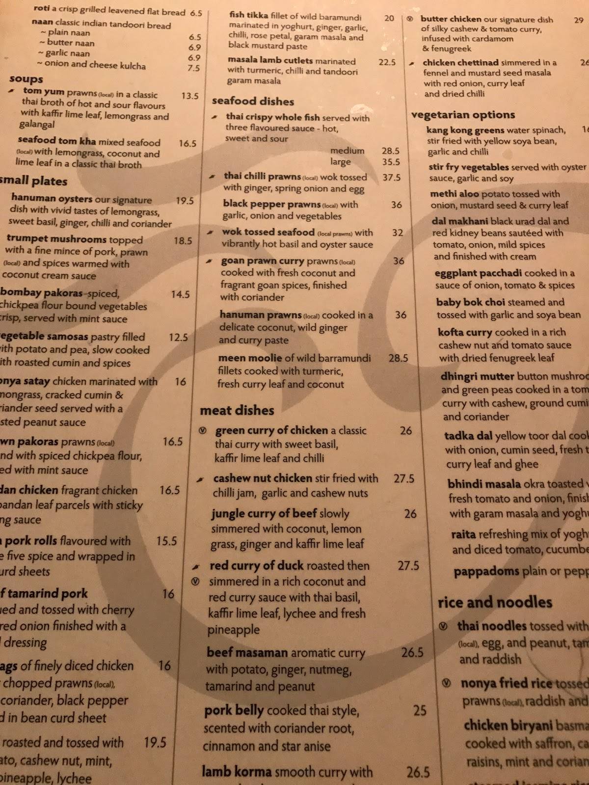 Menu at Hanuman Restaurant Darwin, Darwin City