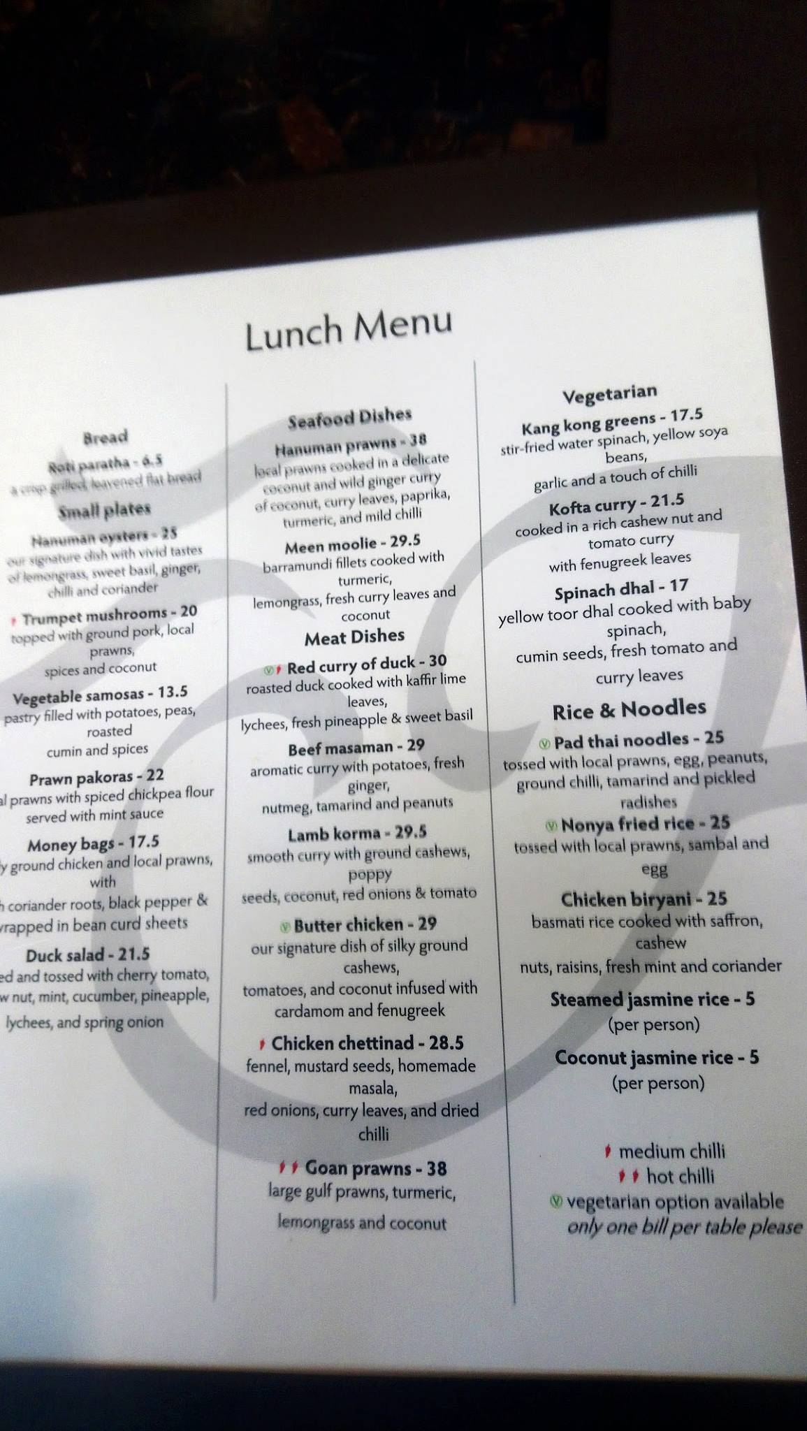 Menu at Hanuman Restaurant Darwin, Darwin City