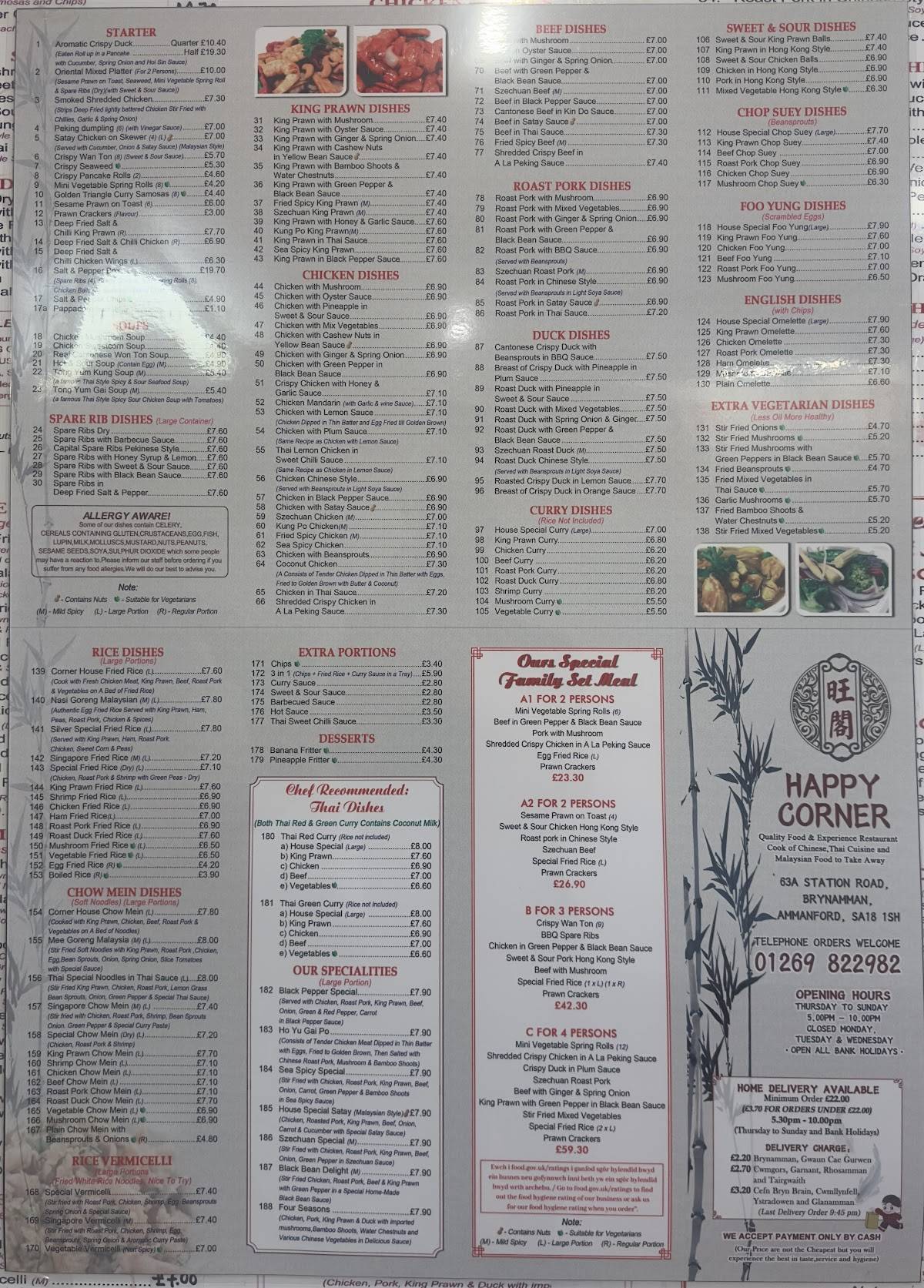 Menu at Happy Corner restaurant, Upper Brynamman