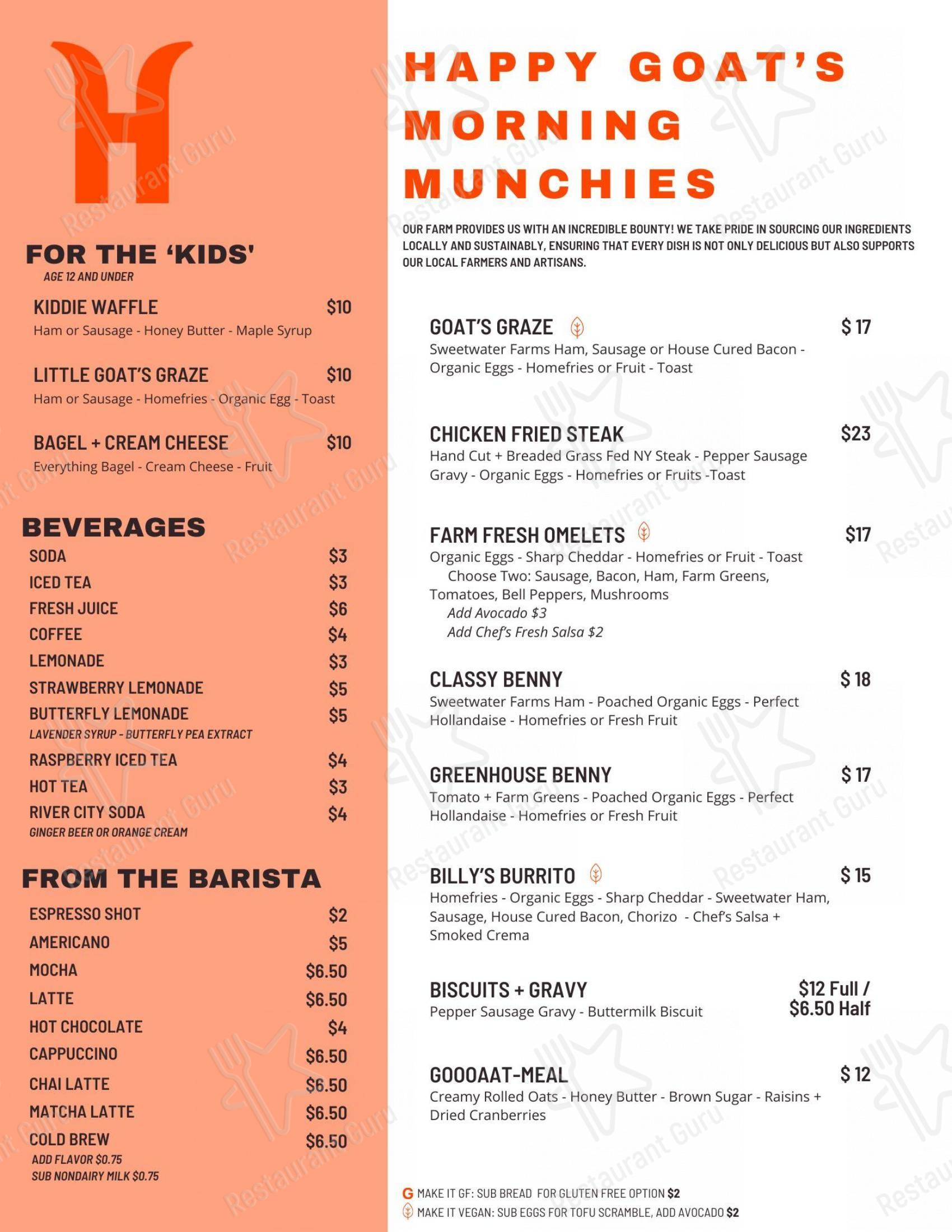 Menu at Happy Goat Farm to Table restaurant, Mariposa