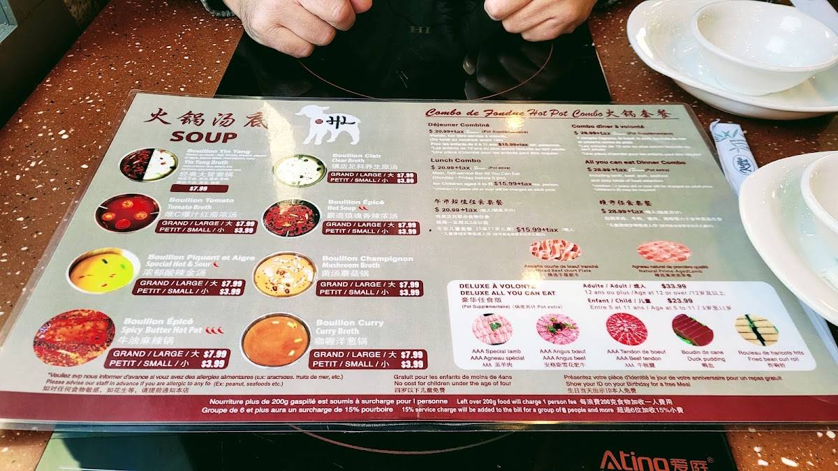 Menu at Happy Lamb Hot Pot, Montreal restaurant, Montréal