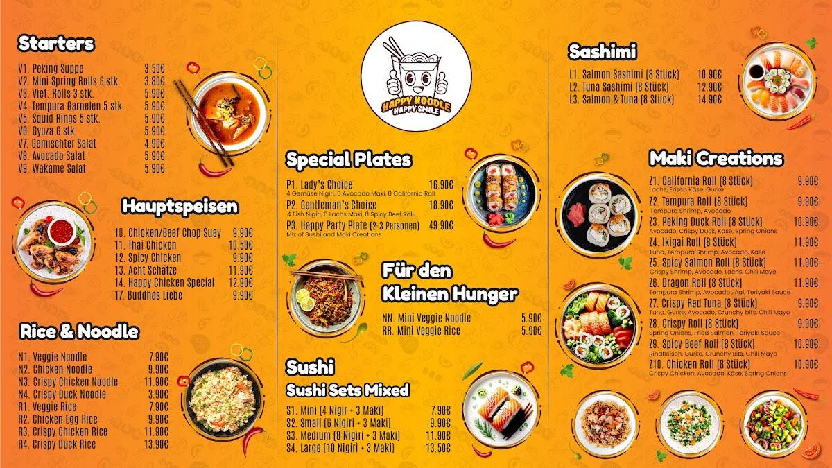 Menu at Happy Noodle restaurant, Traunreut