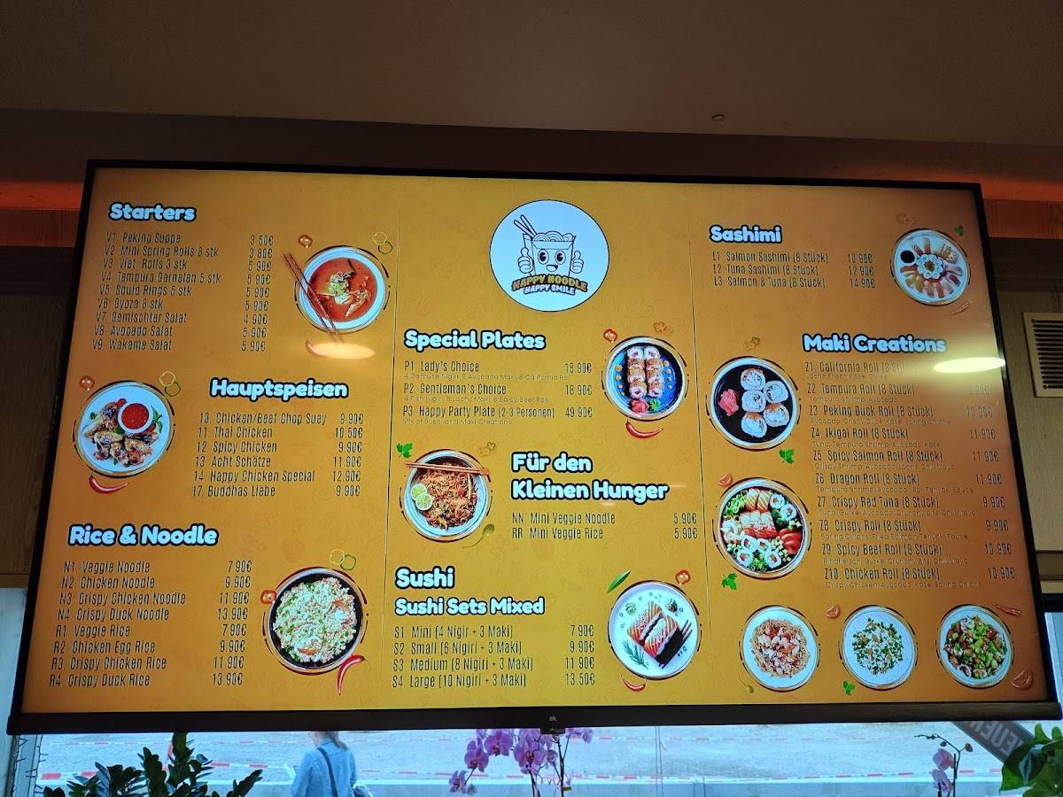 Menu at Happy Noodle restaurant, Traunreut