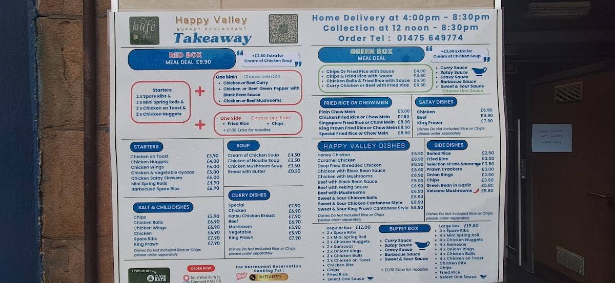 Menu at Happy Valley Buffet Chinese Restaurant, Greenock