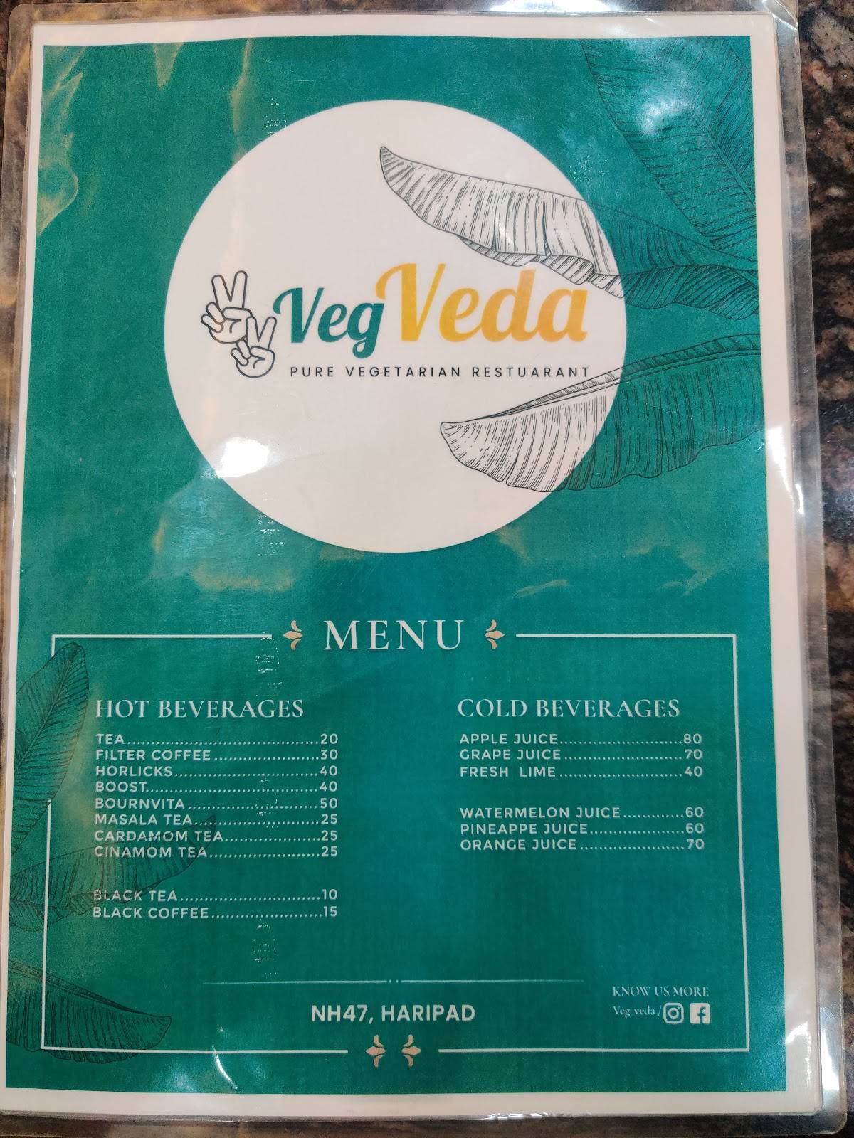Menu at Veg Veda, Haripad