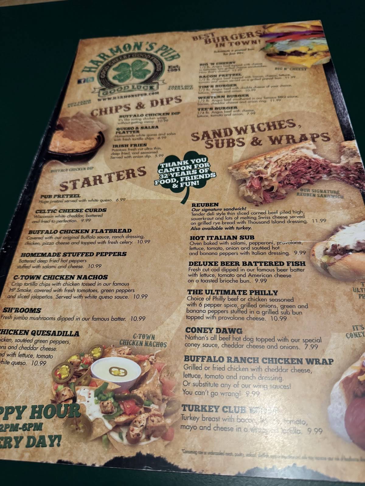 Menu at Harmon's Pub, Canton