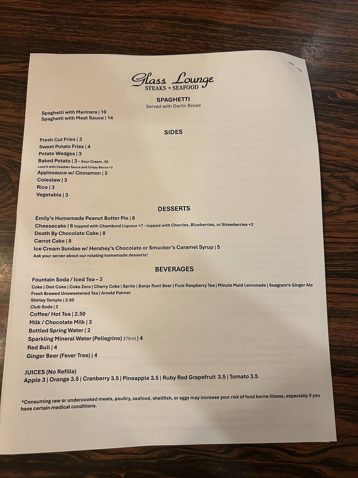 Menu at Glass Lounge Restaurant, Harrisburg
