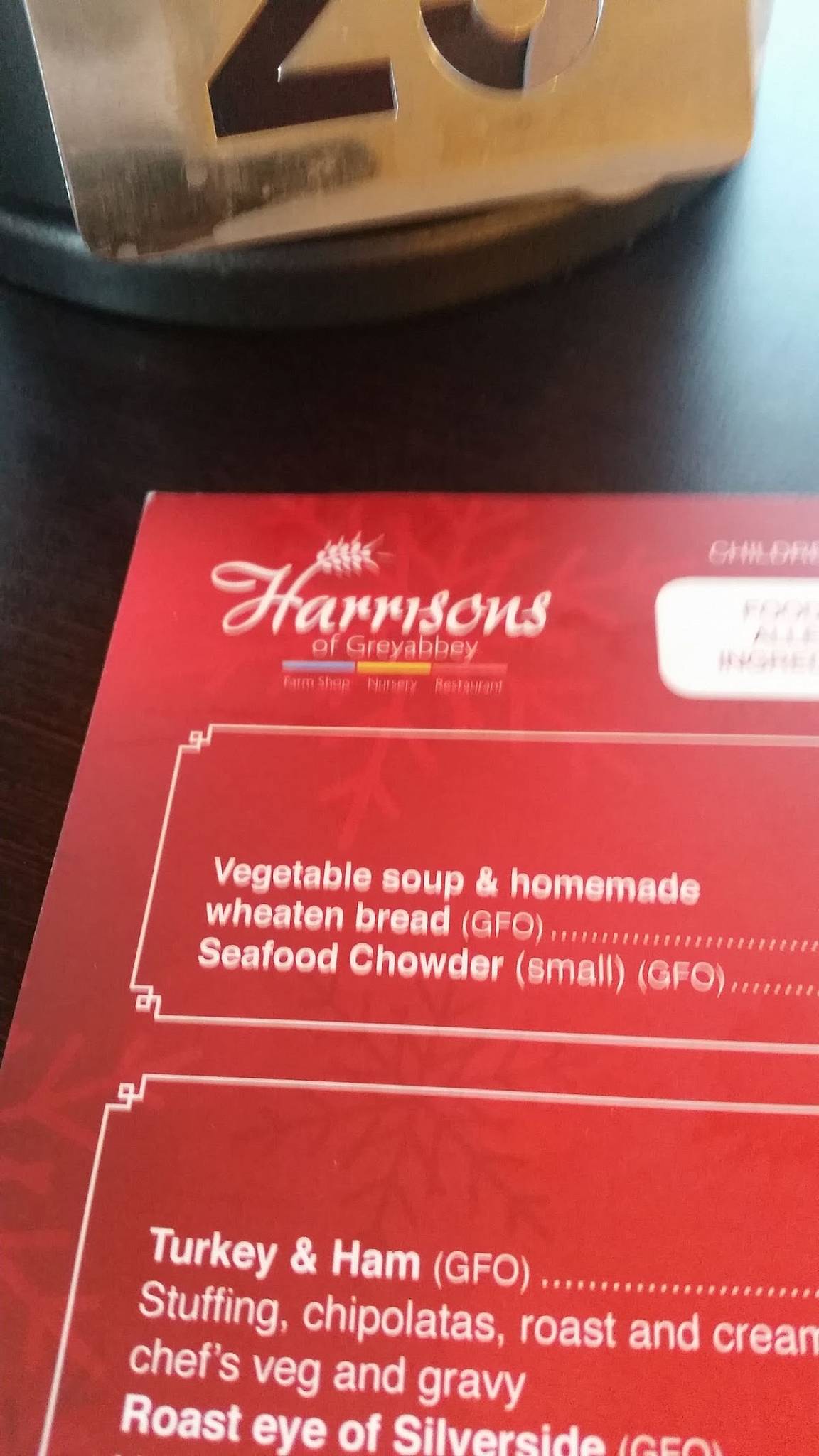 Menu at Harrisons of Greyabbey restaurant, Greyabbey