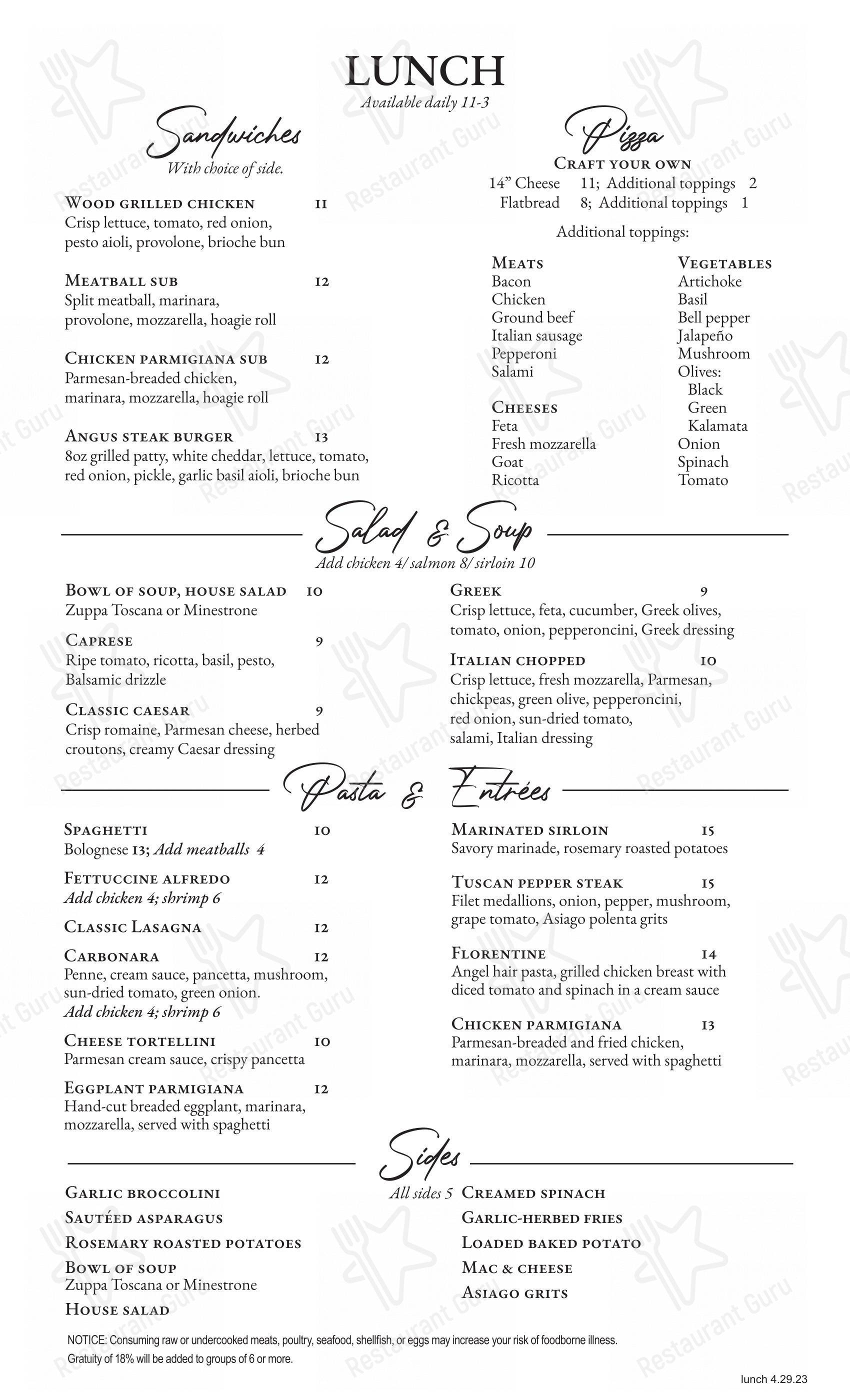 Menu at Harry's Italian Restaurant, Millington