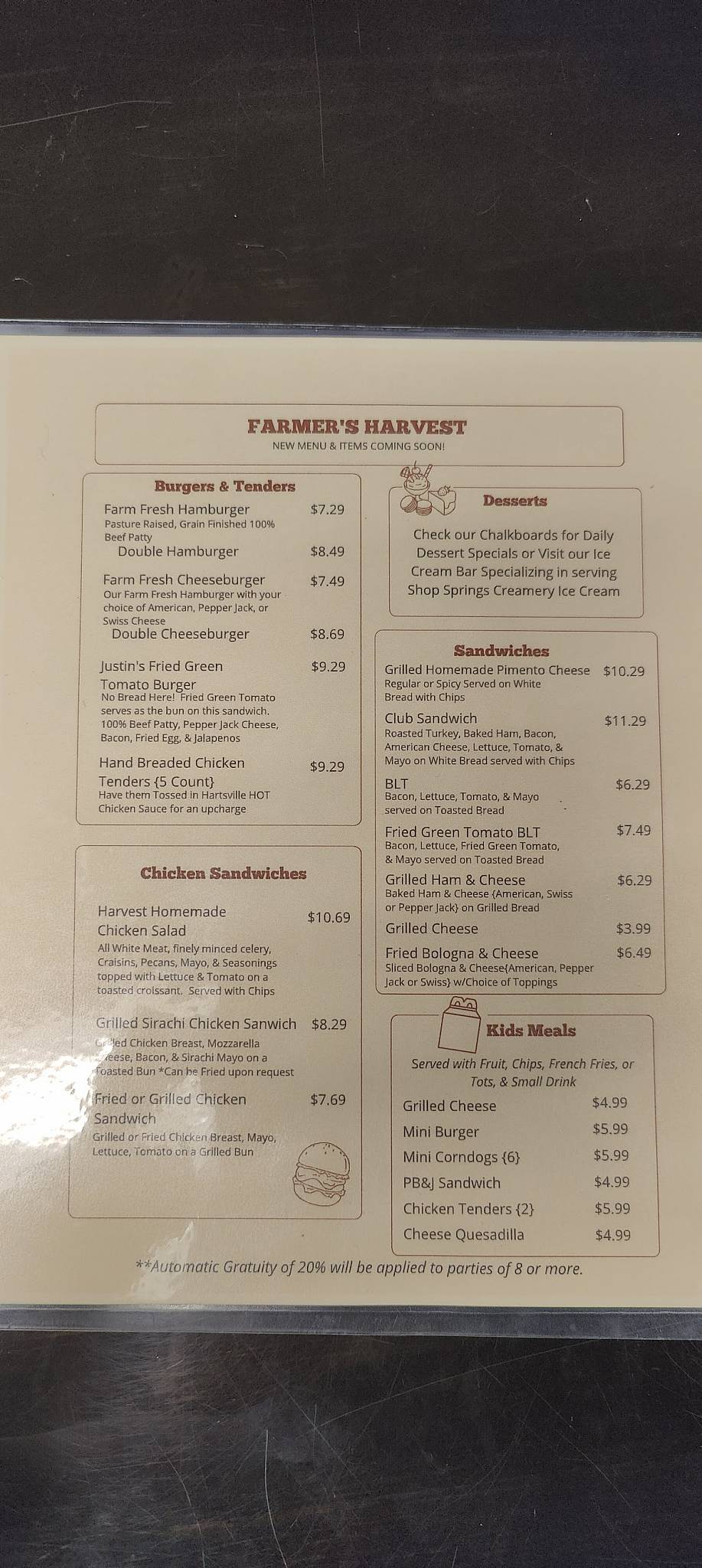Menu at Farmers Market / Farmers Harvest restaurant, Hartsville
