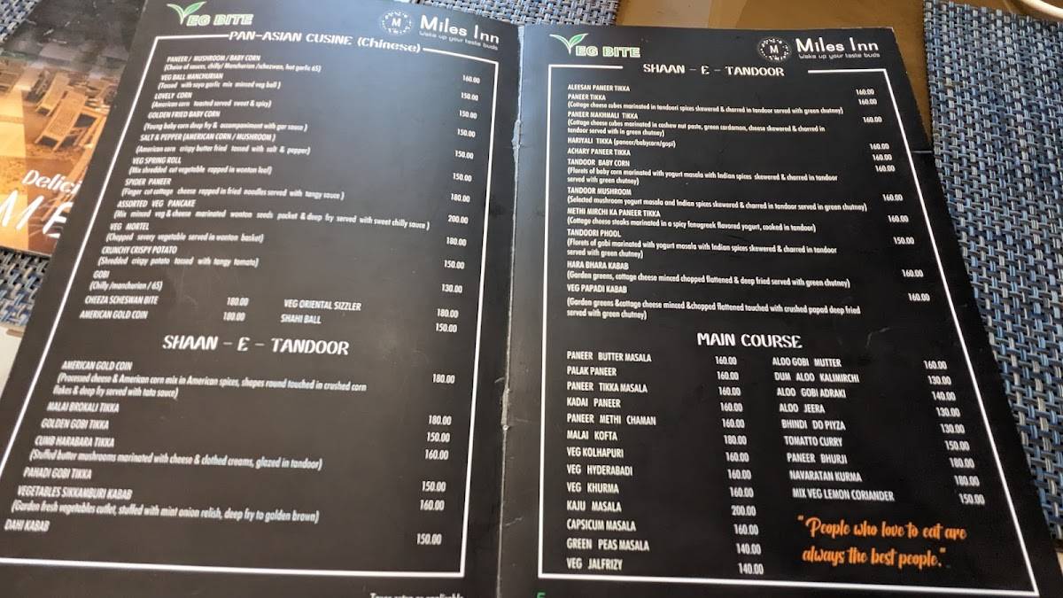 Menu at Miles Inn veg bite, Hassan