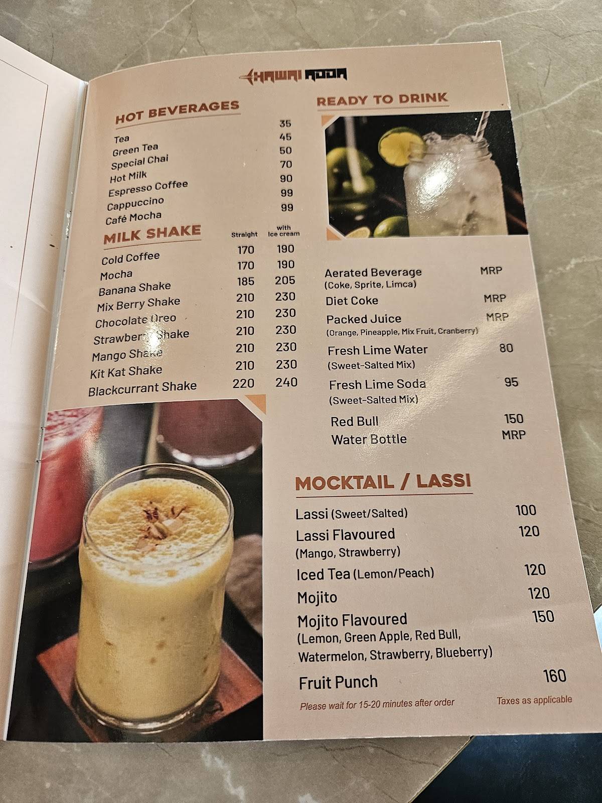 Menu at Hawai Adda Murthal, Sonipat