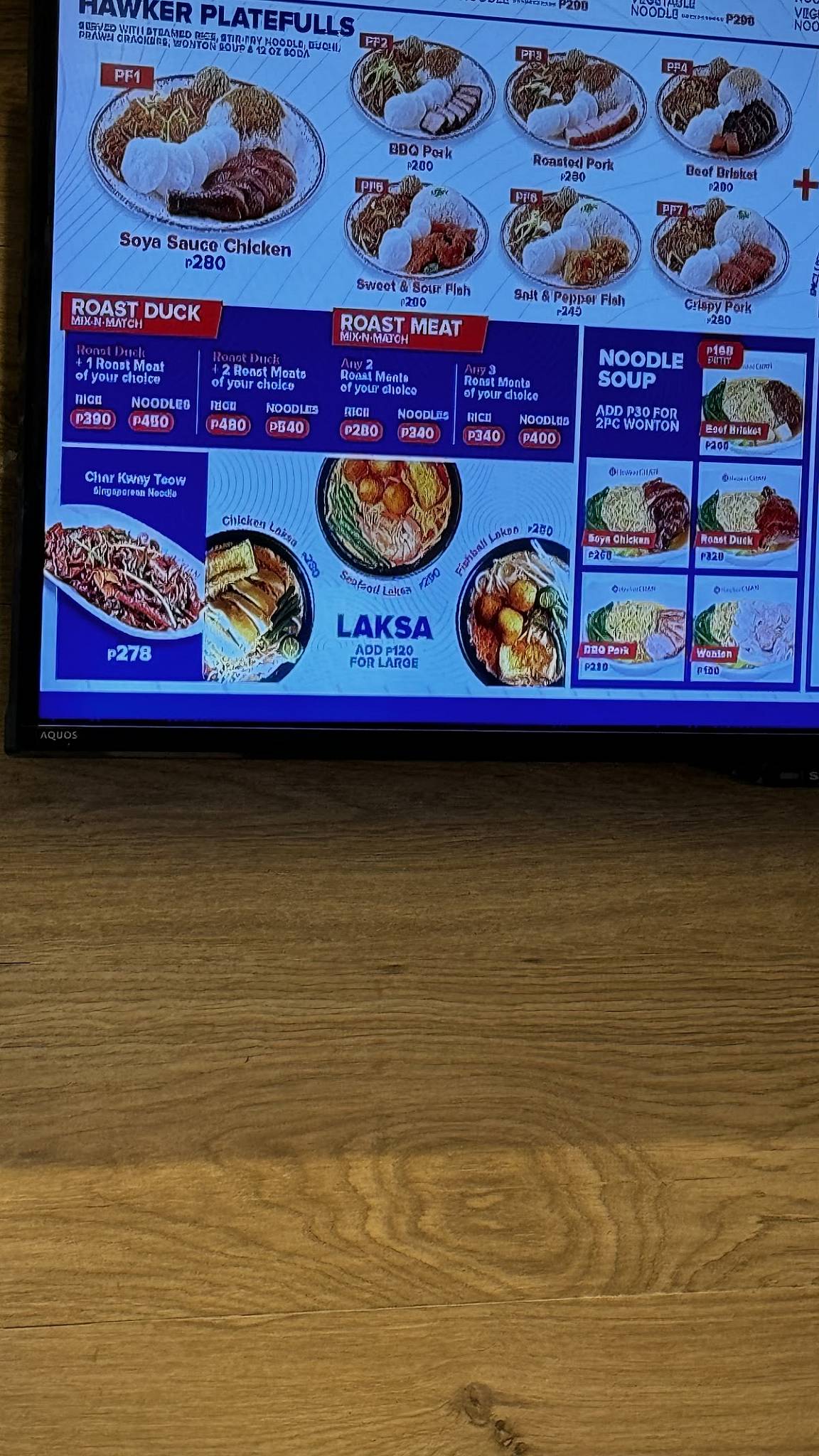 Menu at Hawker Chan SM North EDSA restaurant, Quezon City, M24H+MRF